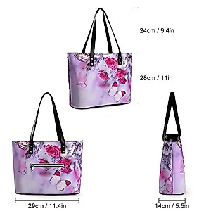 Womens Handbag Roses And Butterfly Leather Tote Bag Top Handle Satchel Bags For Lady