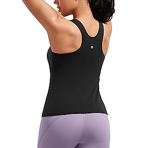 CRZ YOGA Butterluxe Womens Racerback Workout Tank Top with Built in Shelf Bra - Padded High Neck Yoga Athletic Camisole Black Small
