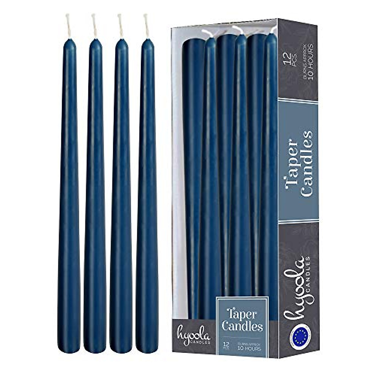 12 Pack Tall Taper Candles - 12 Inch Midnight Blue Dripless, Unscented Dinner Candle - Paraffin Wax with Cotton Wicks - 10 Hour Burn Time