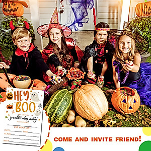 Deluxe Halloween or Costume Party Invitations, 25 Fill-in Cards with Envelopes, Pumpkin, Ghost, Monster, Cute Trick or Treat, Box or Treat for Kids Birthday or Adult party - 4"X6" (JRM359)