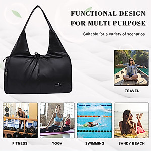 Bounmer Sports Gym Bag Travel Duffel Bag with Dry Wet Pocket and Shoes Compartment for Women, Large Waterproof Foldable Yoga Bag Weekend Bag for Beach Swim Pool Sports Gym (Black)