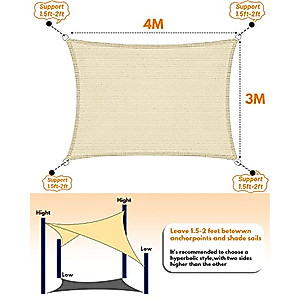 Fuairmee Sun Shade Sail 10' x 13' Beige Rectangle Shade Sail UV Block Fabric Sunshades for Patio Garden Backyard Outdoor Pergola Canopy Cover Sunshade Sails