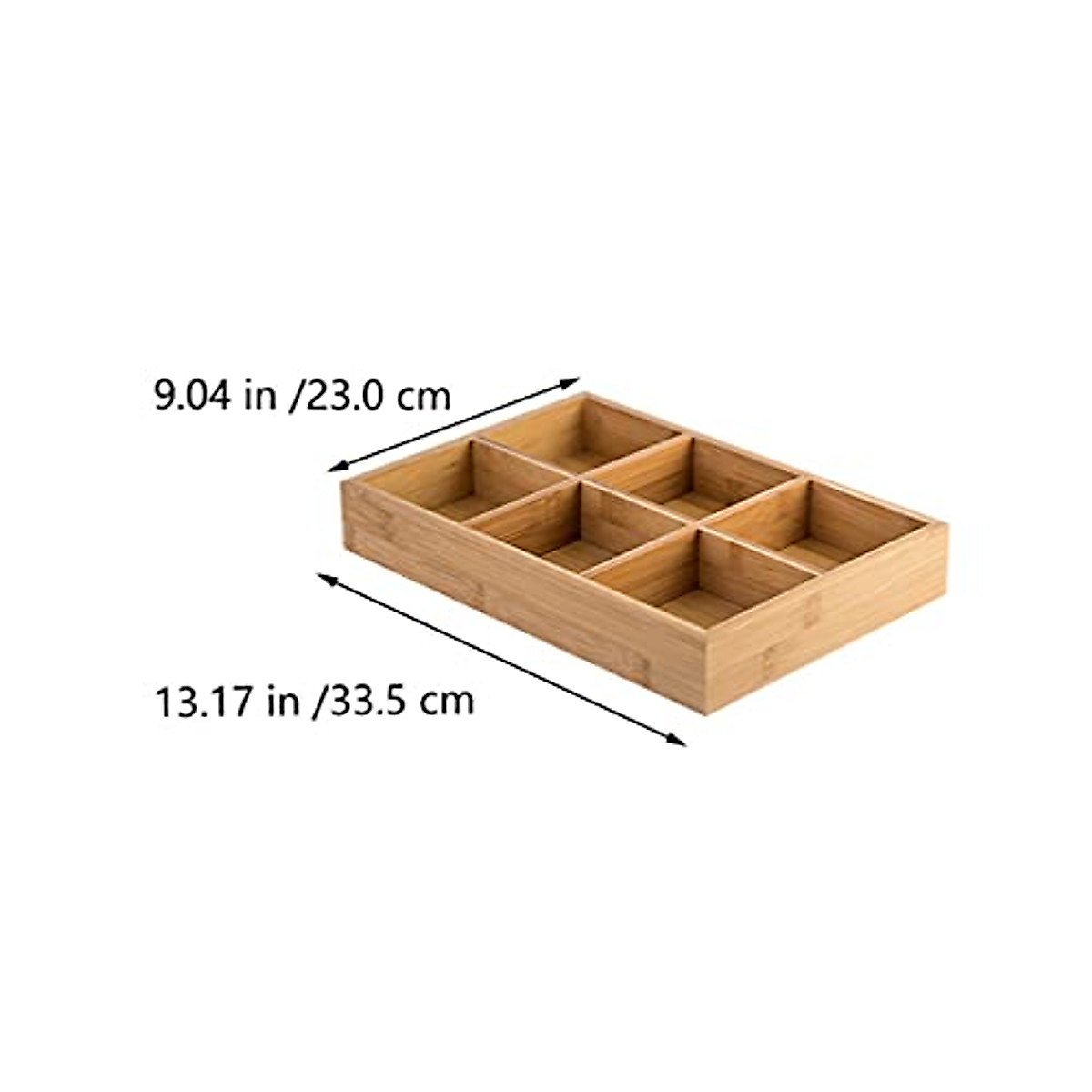Cabilock Divided Bamboo Tray with 6 Dining Grids Food Serving Plate Fruit Box Dish Vegetable Containers Dessert Storage Bin Organizing for Home Restaurant Hotel