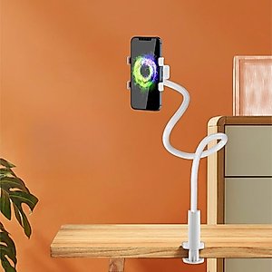 Trenkyo Bed Gooseneck Mount - Flexible Phone Holder for Desk & Bed Compatible with iPhone 14, 13, 12, 11 Pro/Pro Max, XR, X, 8, 7 Plus (White)