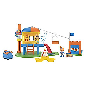 Blippi Ultimate Party Adventure, Deluxe Playset - Includes Exclusive Party Figure, Girl Figure, Playground Playset, 4 Accessories, Sounds, Working Balloon Basket Elevator - Amazon Exclusive