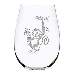 C M Monkey 17oz. Lead Free Crystal stemless wine glass,