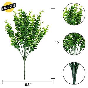 GREENRAIN 12 Bundles Artificial Flowers Outdoor Fake Flowers for Decoration UV Resistant No Fade Faux Plastic Plants Garden Porch Window Box Décor (Green)