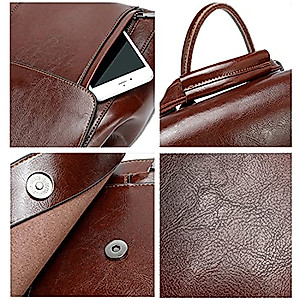 Iswee Vintage Waxy Leather Ladies Backpack Purses for Women Backpack Style Anti-theft Casual Daypack Shoulder Bag Fashion Bag (Black)