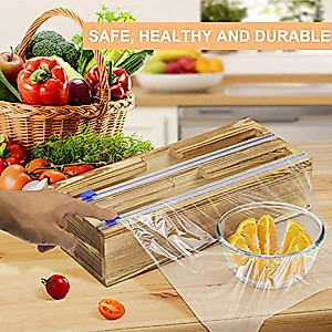 2 in 1 Wood Plastic Wrap Dispenser with Cutter, Foil Plastic Wrap Roll Organizer for Kitchen Drawer, Aluminum Foil, Wax Paper, Parchment, Saran Wrap Dispenser for Organization and Storage