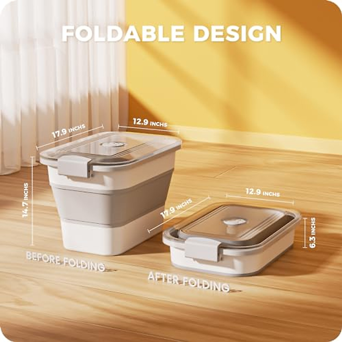 Airtight Dog Food Storage Container Up to 𝟮𝟯 𝗹𝗯𝘀,【Keep Dry Food Fresh】 Collapsible Pet Food Container with Clear Lid,【Ready to Use】 Cat Treart Container with Attachable Casters and Measuring Cup