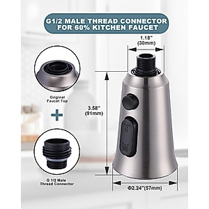 WOWOW Kitchen Faucet Head Replacement, 3 Function Pull Down Faucet Sprayer Head with 9 Adapters, Brushed Nickel Kitchen Sprayer Nozzle Compatible with Moen, Delta, Kohler Faucets