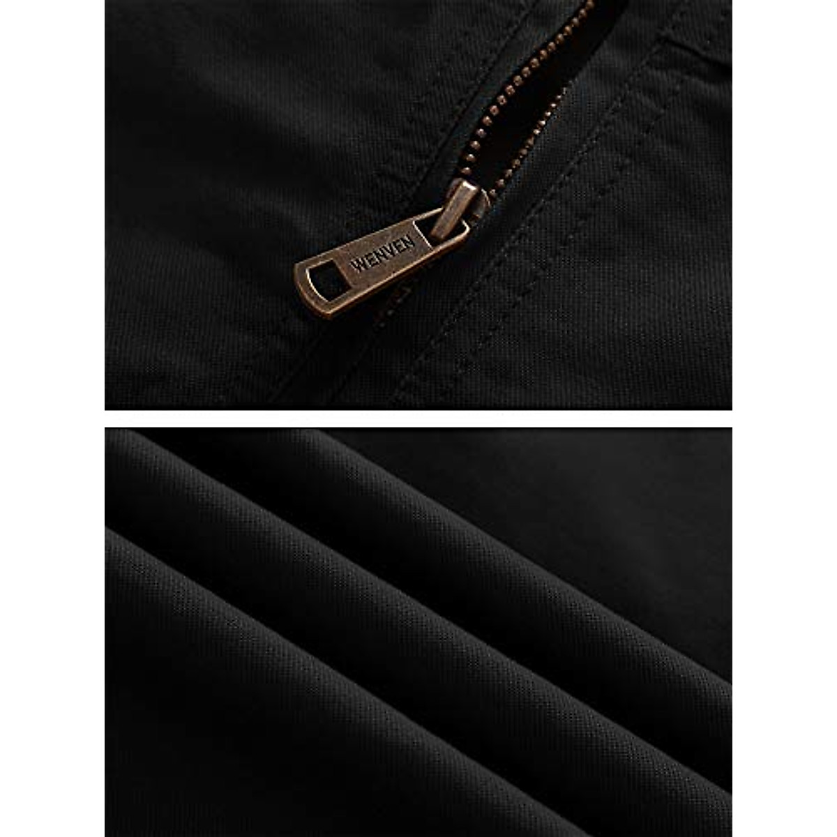 WenVen Men's Casual Lined Military Jacket Light Canvas Windbreaker (Black, M)