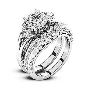 DESTINY JEWEL 2.35Ct Round Cut Diamond Gorgious Look Bridal Engagement Wedding Ring Set. Solid 925 Silver 14K White Gold Over Ring Set_9.5