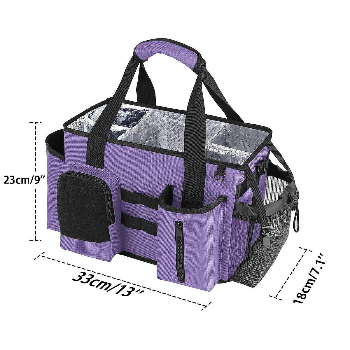 Timoxi Wearable Cleaning Caddy Bag, Cleaning Organizer with Handles, Cleaning Supply Tote with Adjustable Shoulder Strap for Cleaners & Housekeeper (Purple, 13.4'' x 7.3'' x 9.3'')
