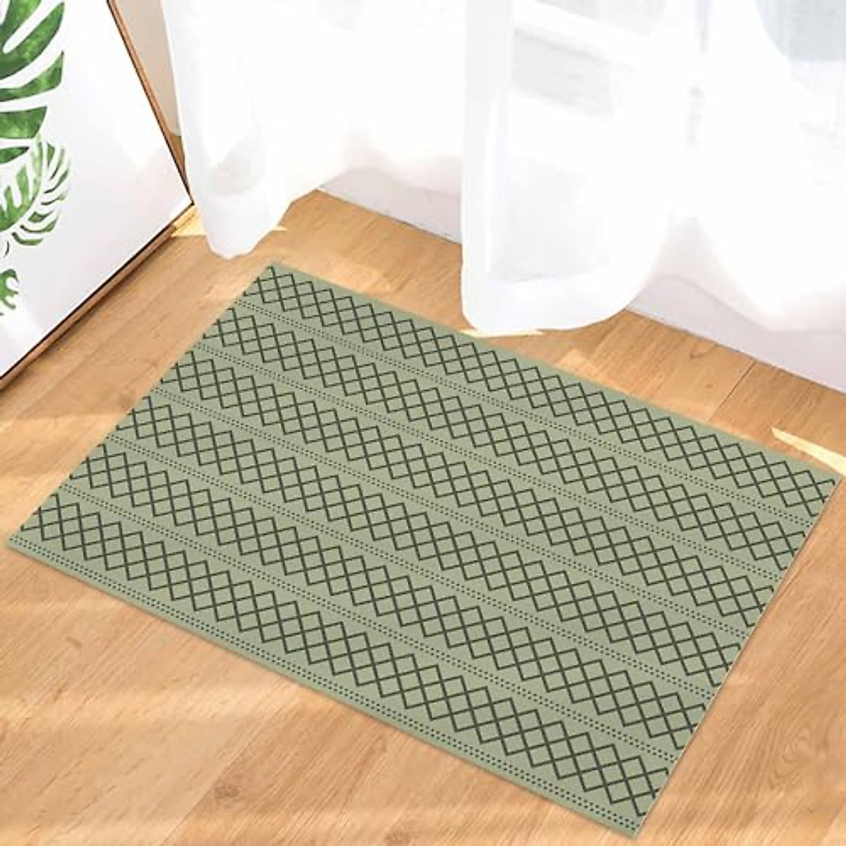 Indoor Door Mat,Solid Sage Green 18 x 30 inch Large Non-Slip Absorbent Dirt Entrance Mat, Washable Low Profile Inside Floor Mat Doormats for Entryway