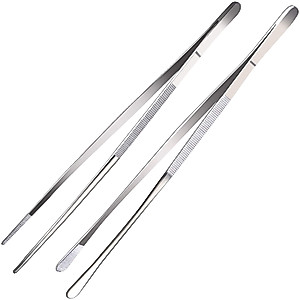 Kitchen Cooking Tweezers Tongs for Food - Set of 2,12-Inch Fine Tip Precision Tongs for Cooking and Serving