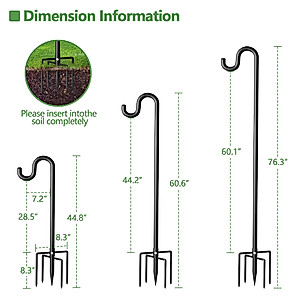 76" Shepherds Hooks for Outdoor, Extra Thick Bird Feeder Pole with 5 Prong Base, Adjustable Shepards Hook for Garden, Weddings, Hanging Plant