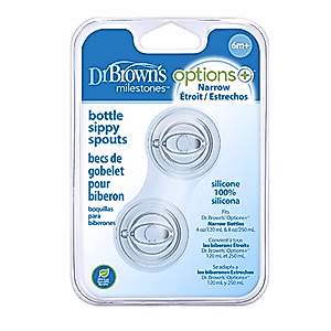Dr. Brownâ€™s® Milestonesâ„¢ Options+â„¢ Sippy Spouts, Narrow, Soft 100% Silicone Baby Bottle Sippy Spout, 6m+ , 2 Count (Pack of 1)