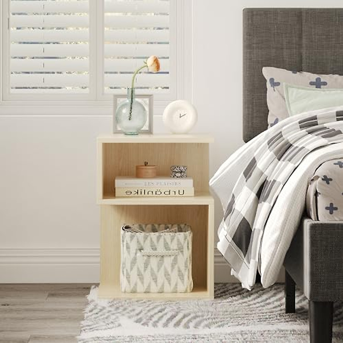 ODIKA Tokyo S Minimalist 3 Tier End Table - Minimalist 3-Tier Wood Nightstand for Small Spaces with Open Storage - Japanese-Inspired Bedside Table for Bedroom (Natural)