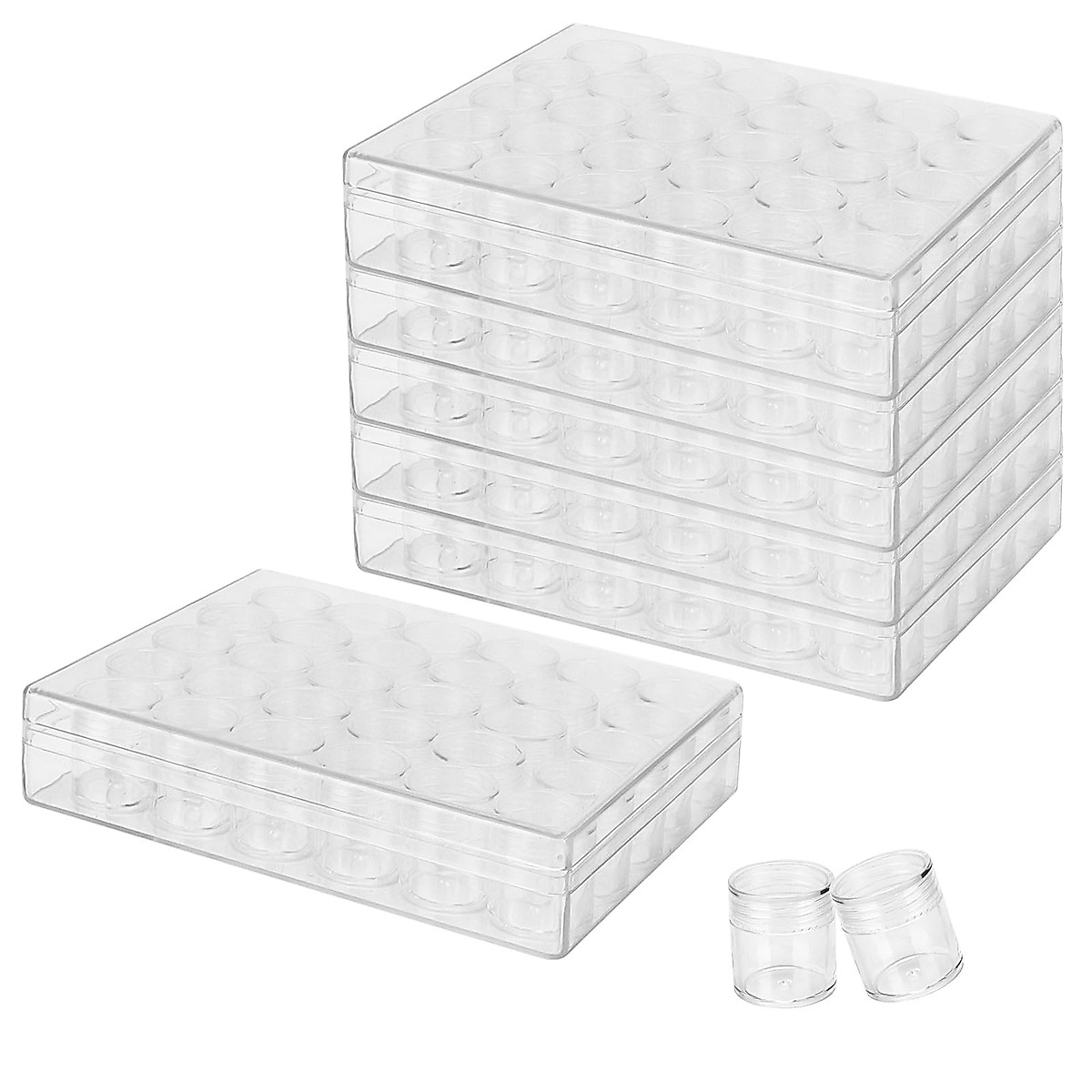 SENJEOK 6 Pack 30 Grids Diamond Painting Storage Boxes, Bead Storage Containers with Lids, Jewelry Bead Organizer Box for Nail Diamonds, 16 x 13.5 x 3.5cm
