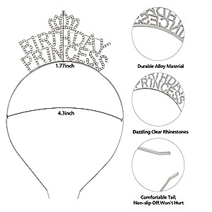 YARIEW Birthday Crown for Women Girls Birthday Princess Headband Rhinestone Alloy Birthday Crown Birthday Girl Headband Tiara Happy Birthday Princess Crown Happy Birthday Party Decorations, Silver