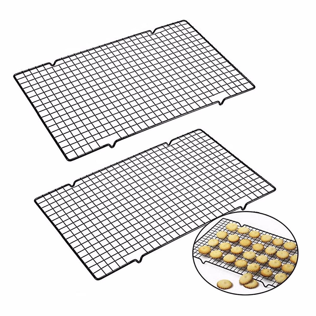 NatureMan Set of 2 Baking Cooling Rack, 16" x 10"Nonstick Wire Baking Rack，for Cooking, Roasting, Grilling, Easy to Clean