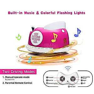 u URideon Ride On Bumper car for Kids, 6V Electric Vehicle Ride on Toys with Remote Control, Music,Colorful Flashing Lights,Battery Powered (Pink)