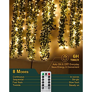 JACKYLED 84Ft 12 Pack Artificial Ivy Garland Fake Plants, Ivy Leaves with CE Certified 80 LED String Lights, Hanging Ivy Lights for Aesthetic Bedroom Garden Party Wall Room Decor
