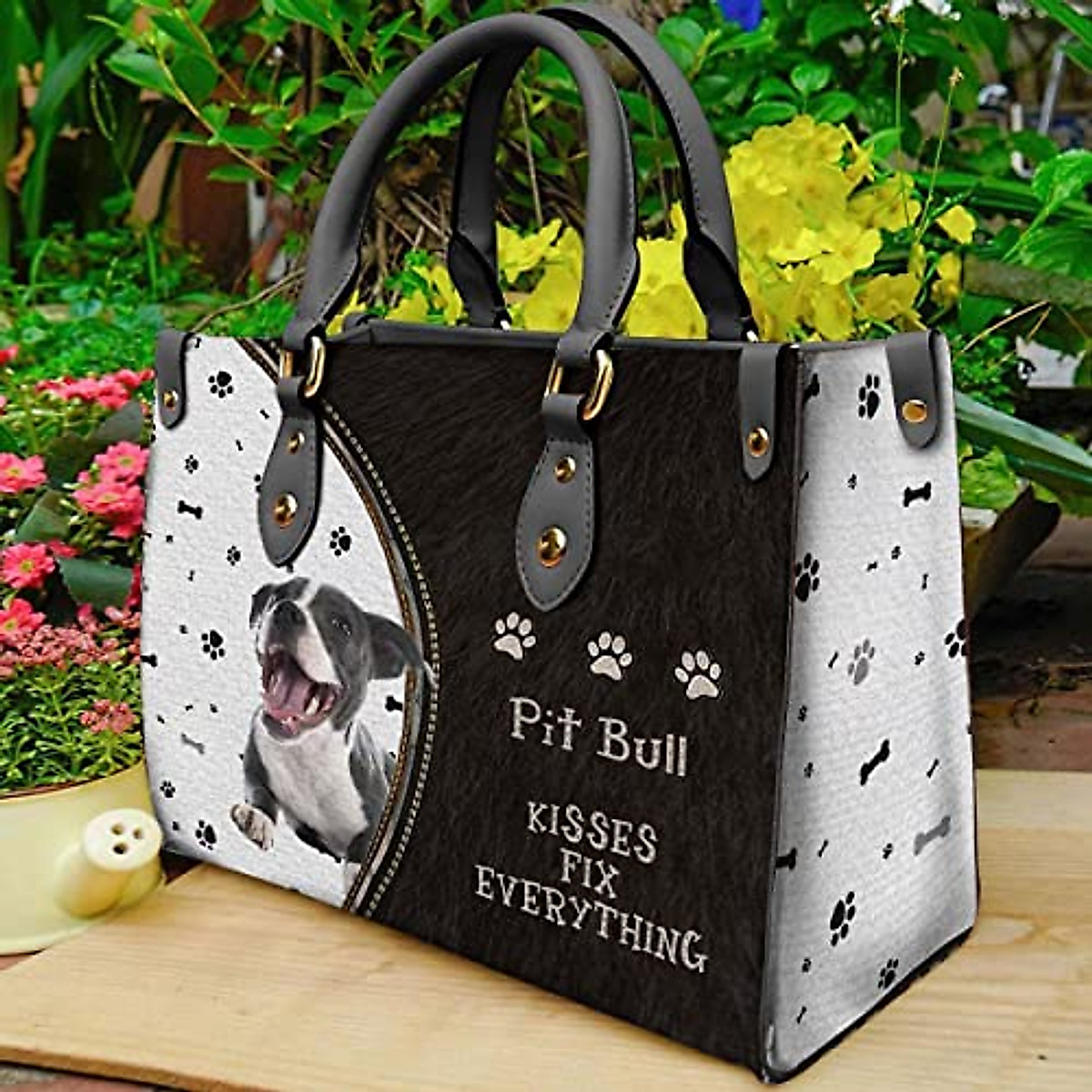 WND Women Fashion Synthetic Leather Handbags Tote Bag Shoulder Pitbull Dog For Shopping Groceries Travel Outdoors 02
