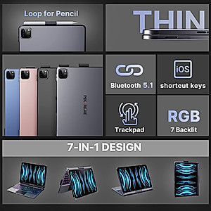 pekarejue iPad Pro 11-inch Keyboard: 2022 iPad Air 5th 4th Generation 10.9 inch and iPad Pro 11 inch Case with Keyboard Smart Magic Trackpad Bluetooth Backlit 360 Swivel Pencil Holder Metallic Grey