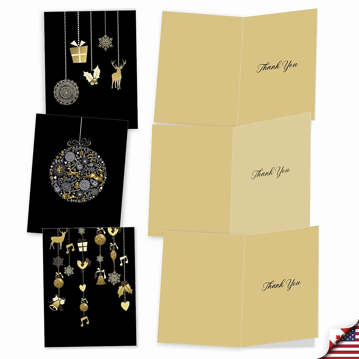 The Best Card Company - 20 Christmas Thank You Cards Boxed (10 Designs, 2 Each) - Assorted Gratitude Cards (4 x 5.12 Inch) (Not Gold Foil) - Golden Holidays AM6723XTG-B2x10