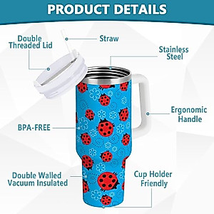 ARGTILDN 30 oz Tumbler Ladybugs Daisy Insulated Travel Mug with Handle and Straw Lid Stainless Steel Vacuum Coffee Cup Tea Beverage Container Water Bottles for Car Sports office