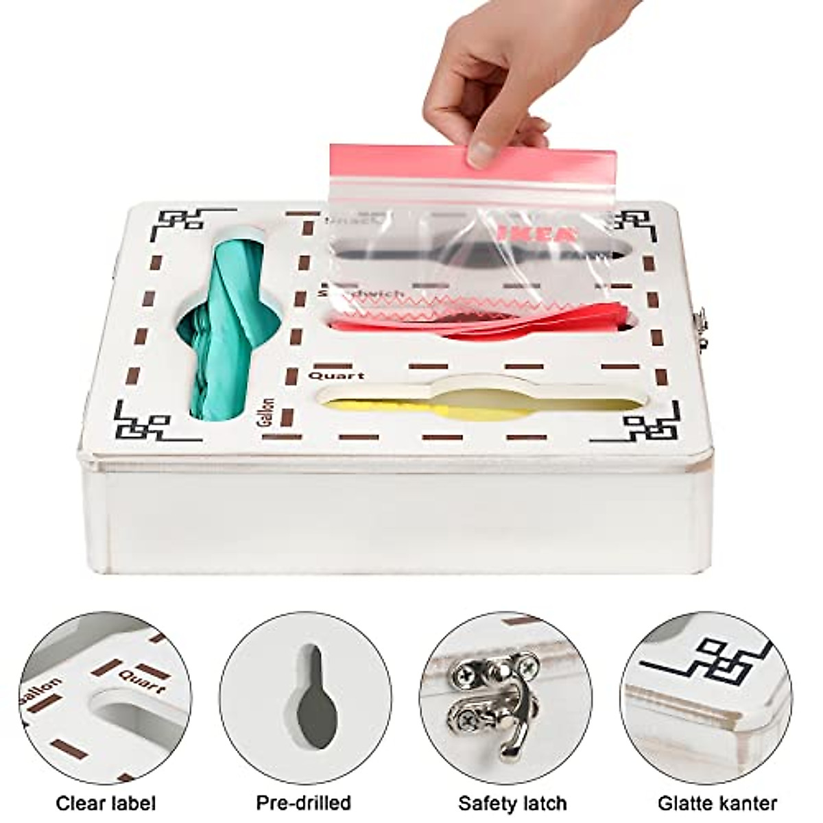 WGFKVAS Ziplock Bag Storage Organizer for Kitchen Drawer, Food Storage Bag Holders, Wood Kitchen Food Baggie Dispenser Box, Compatible with Gallon, Quart, Sandwich and Snack Variety Size Bag