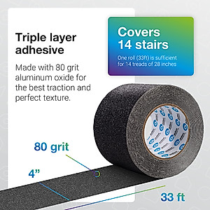 EdenProducts Heavy Duty Anti Slip Grip Tape (4inx33ft) - High Traction Anti Slip Tape, Waterproof Outdoor Grip Tape for Stairs, for Skateboards, Bat, Pool, Floor - Non Skid Tape Outside Step Treads