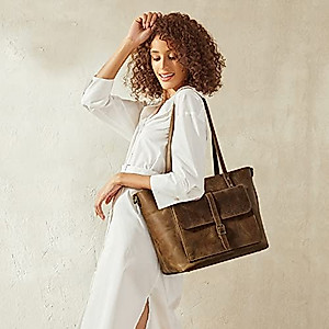 S-ZONE Women Genuine Leather Tote Bag Shoulder Handbag Bundle with Bucket Crossbody Purse