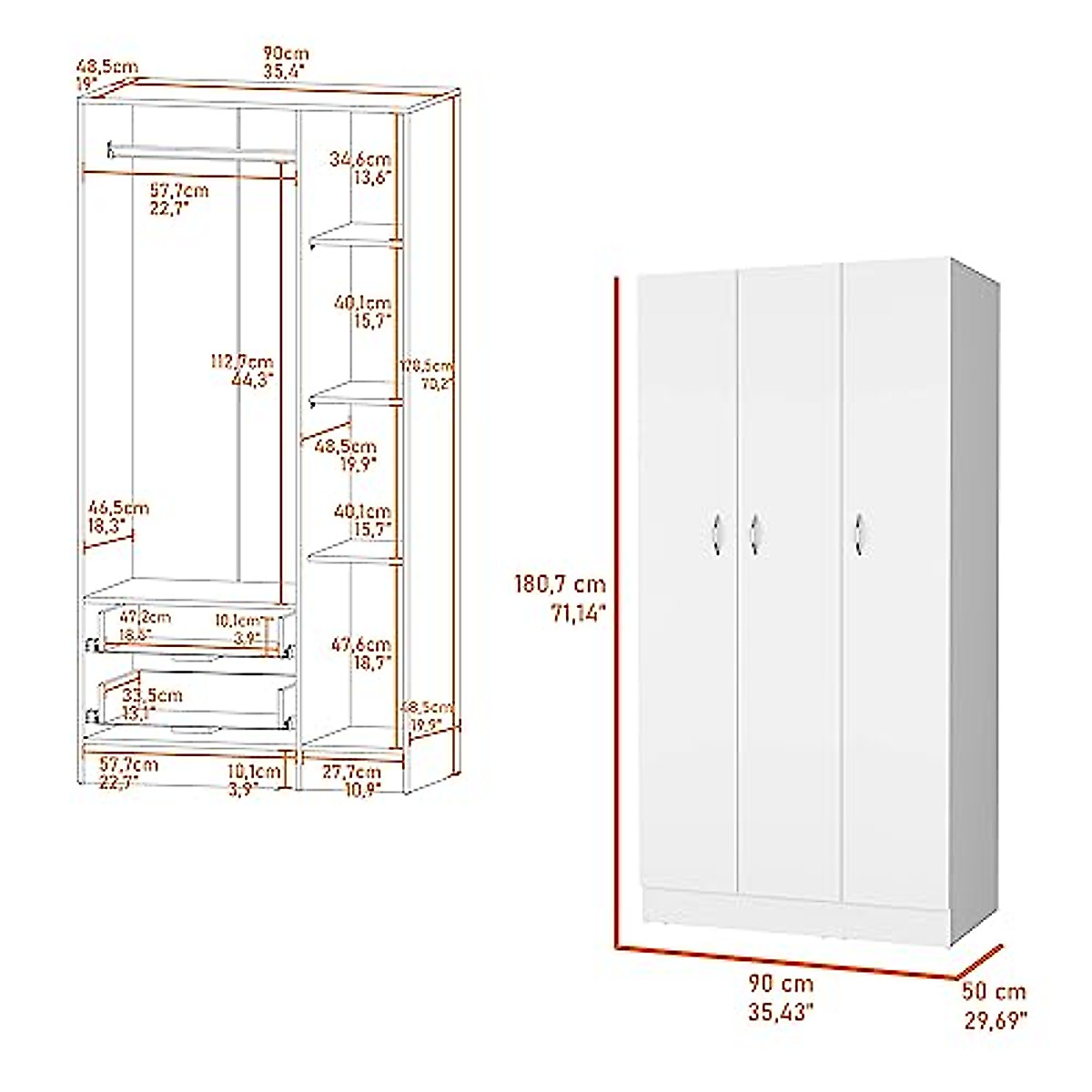 AMFSQJ Contemporary Miscellaneous Storage Closet with Hanging Rod, Versatile Organizer for Various Spaces, 35.43”*29.69”*71.14”H, White
