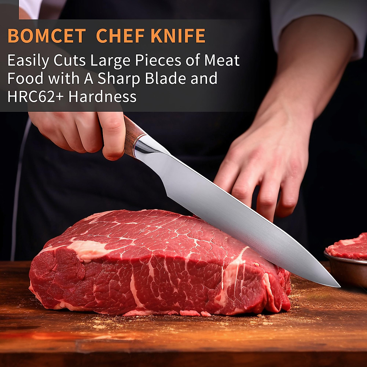 BOMCET 8" Pro Chef's Knife, Super Sharp Blade HRC62+ German Steel Kitchen Knife with Ergonomic Handle Design