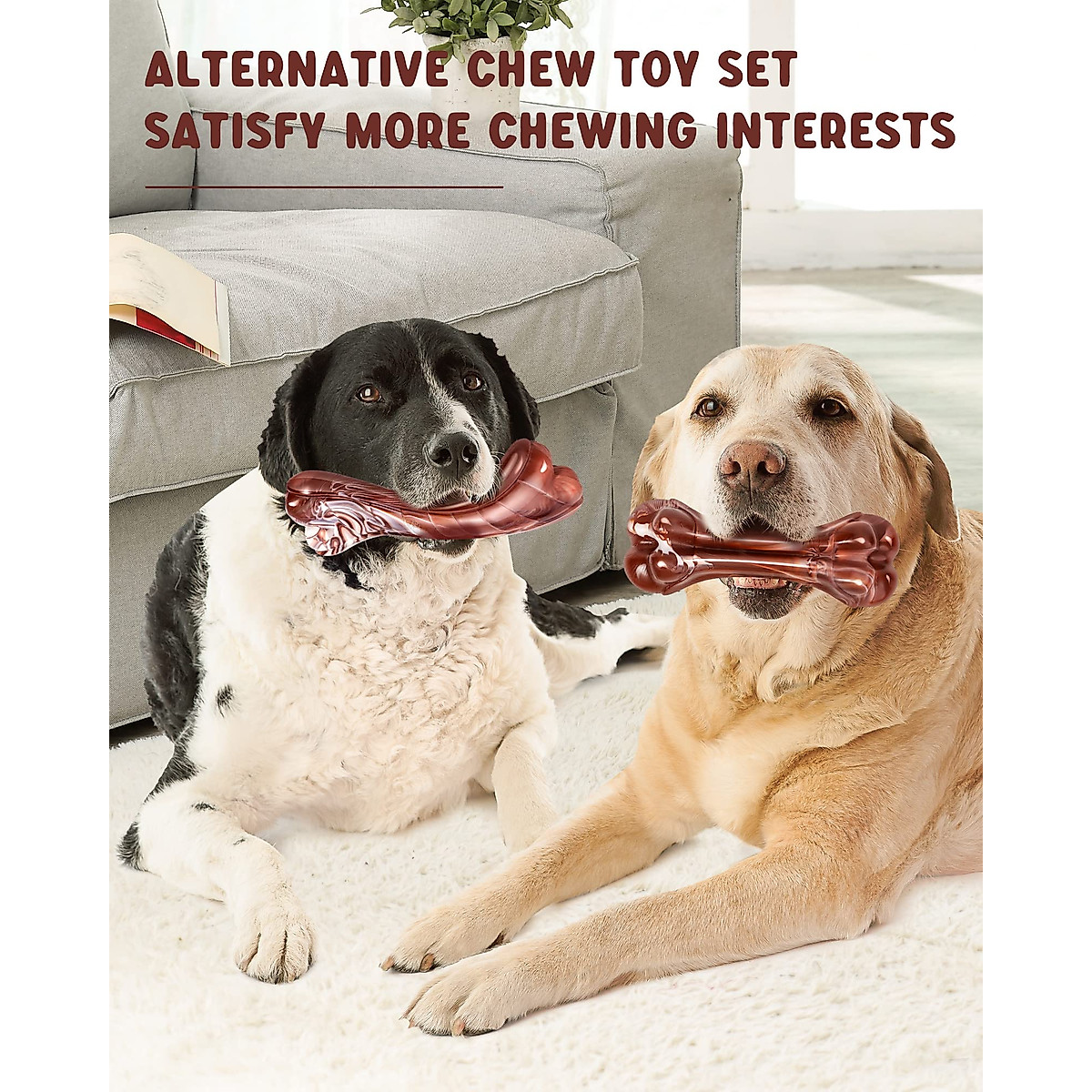 GEE BON Dog Toys, 2 Pack Nylon Chew Bones for Aggressive Chewers, Durable Dog Chew Toy for Large Medium Dogs, Chicken & Peanut Flavor, Helps Dental Health, Pet Toy Gift