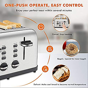 Schloß 4 Slice Toaster, Extra Wide Slot for Bread, Stainless Steel, 6 Shade Settings, Bagel/Defrost/Cancel with Removal Crumb Tray (30222)