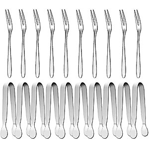 Mini Serving Tongs & Fruit Fork, 4Inch Stainless Steel Sugar Cube Tongs, Sliver Small Ice Tongs for Tea and Coffee Party, Appetizers, Desserts by Sunenlyst (10 Sugar Tongs,10 Fruit Forks)