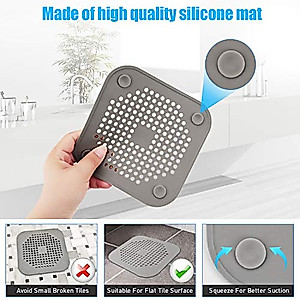 Square Drain Cover for Shower 5.7-inch TPR Drain Hair Catcher Flat Silicone Plug for Bathroom and Kitchen Filter Shower Drain Protection Flat Strainer Stopper with Suction Cups 2 Pack (Grey)