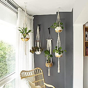 Mkono Set of 3 Wood Wall Hanging Shelves Boho Decor and Set of 4 Macrame Plant Hanger