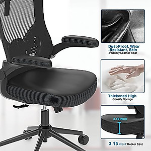 𝑯𝑶𝑴𝑬 𝑶𝑭𝑭𝑰𝑪𝑬 𝑪𝑯𝑨𝑰𝑹, Ergonomic Mesh Desk Chair, High Back Computer Chair- Adjustable Headrest with Flip-Up Arms, Lumbar Support, Swivel Executive Task Chair (Modern, Black)