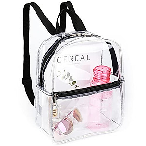 Keepcross Small Clear Backpack Stadium Approved - 12x6x12 Cute Mini Plastic Clear Stadium Bag Great for Festival Sport Events Game Concert,Women Girls,Black Straps