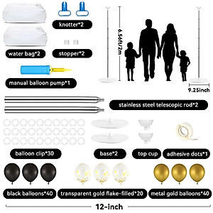 2 Sets Balloon Column Stand Kit with 100 Balloons Christmas Adjustable Balloon Tower Stand with Bases for Floor Black Gold Balloon Arch Column for 50th Birthday Wedding Back to School Holiday Party