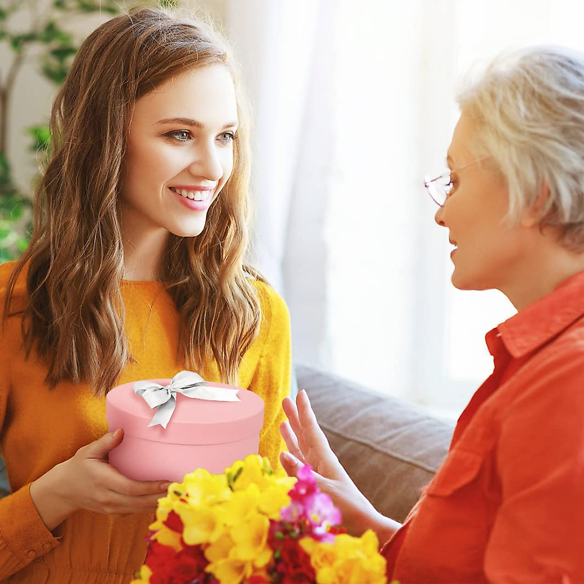 Bengnkes Round Gift Box Black Gift Boxes with Lids for Presents 4 Packs Luxury Nesting Gift Boxes Small with 17ft Ribbon for Bridesmaid Valentines Mother's day Graduation