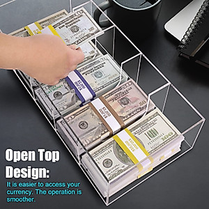 Mczxon Clear Cash Tray With 300 Currency Wrappers, Acrylic Money Organizer Storage Change Box Case - 5 Compartments
