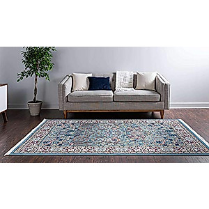 Unique Loom Narenj Collection Classic Traditional Textured Hunting Design Area Rug, 8 ft x 10 ft, Blue/Tan