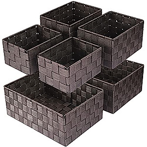 Woven Storage Baskets, Storage Bins Cube Basket Container Shelf Baskets Storage Boxes Organizers for Clothes/Dresser/Bathroom/Shelves/Towels, Set of 6 (brown)