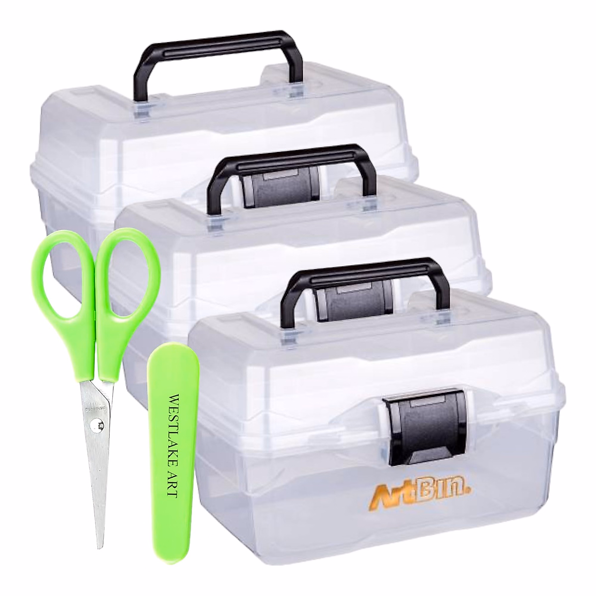 Craft Storage Portable Box, Lightweight & Clear Organizer with Lift-Out Tray, Compatible with Paper Scissors, Latches for Art, Craft, Art Box Organizer[Pack 3]